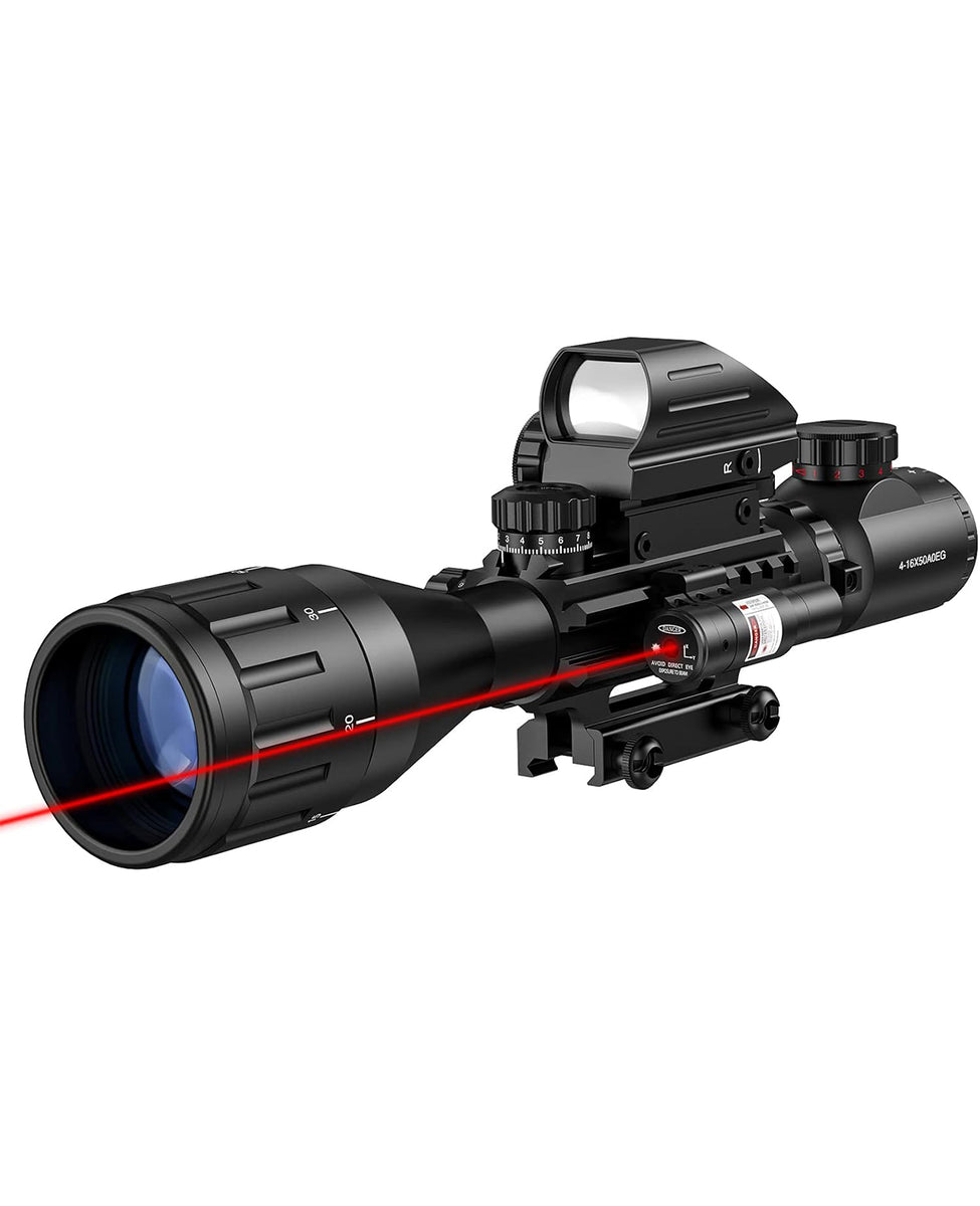 MidTen 4-16x50 AO 3-in-1 Illuminated Rifle Scope Combo Optics - Red La