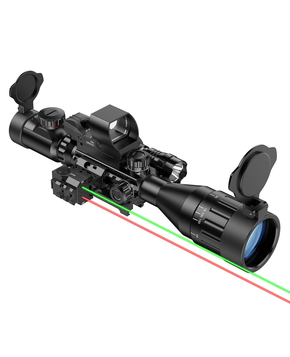 MidTen 4-16x50 AO Scope 5-in-1 Combo with Green/Red Dual Laser Sight