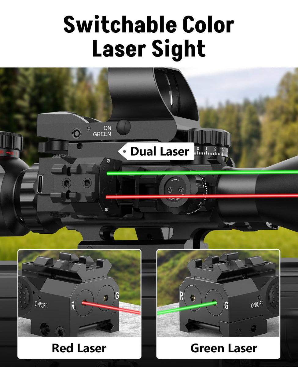 MidTen 4-16x50 AO Scope 5-in-1 Combo with Green/Red Dual Laser Sight